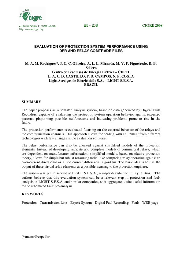 (PDF) Evaluation of Protection System Performance Using DFR and Relay ...