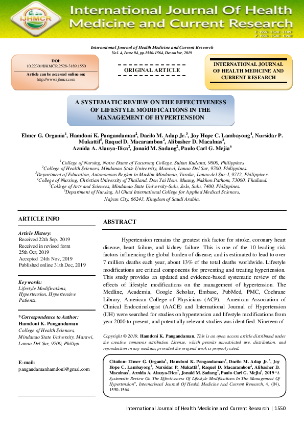 (PDF) A Systematic Review on the Effectiveness of Lifestyle ...