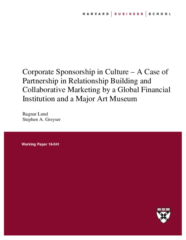 (PDF) Corporate Sponsorship in Culture—A Case of Partnership in ...