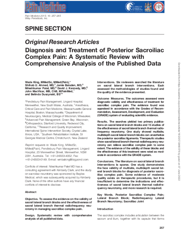 (PDF) Diagnosis and Treatment of Posterior Sacroiliac Complex Pain: A ...