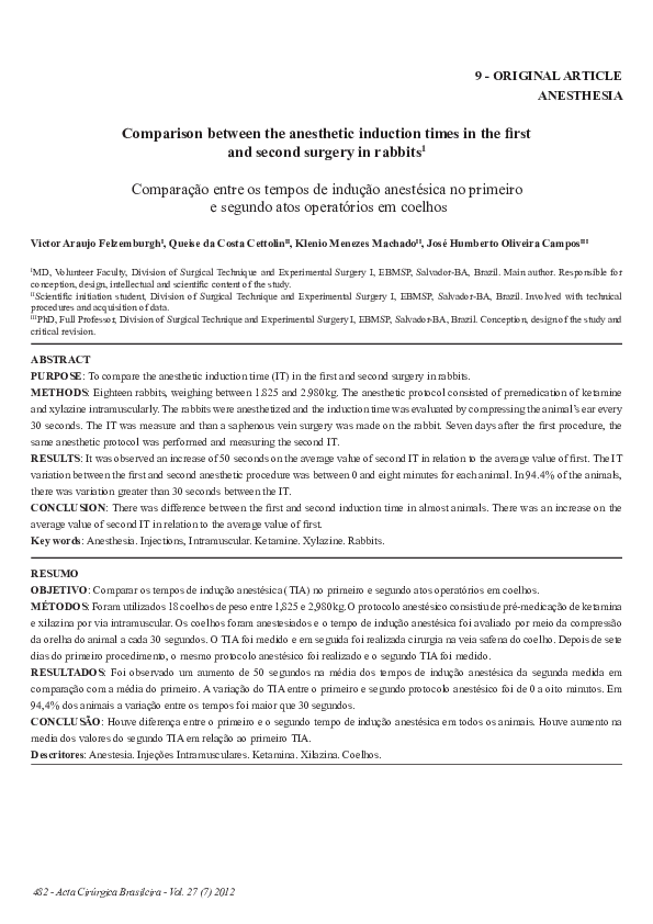 (PDF) Comparison between the anesthetic induction times in the first ...