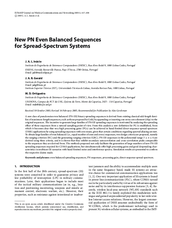 (PDF) New PN even balanced sequences for spread-spectrum systems