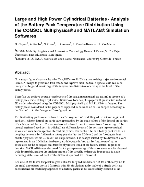 (PDF) Large and High Power Cylindrical Batteries–Analysis of the ...