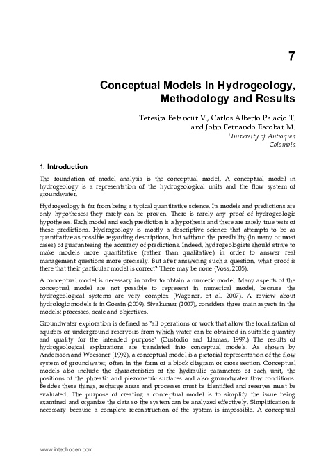 (PDF) Conceptual Models in Hydrogeology, Methodology and Results