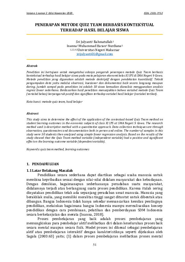 (PDF) Penerapan Metode Quiz Team Berbasis Kontekstual Terhadap Hasil ...