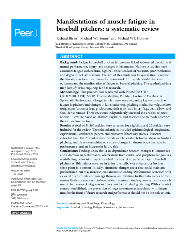 (PDF) Manifestations of muscle fatigue in baseball pitchers: a ...
