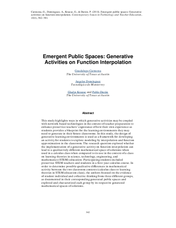 (PDF) Emergent Public Spaces: Generative Activities on Function ...