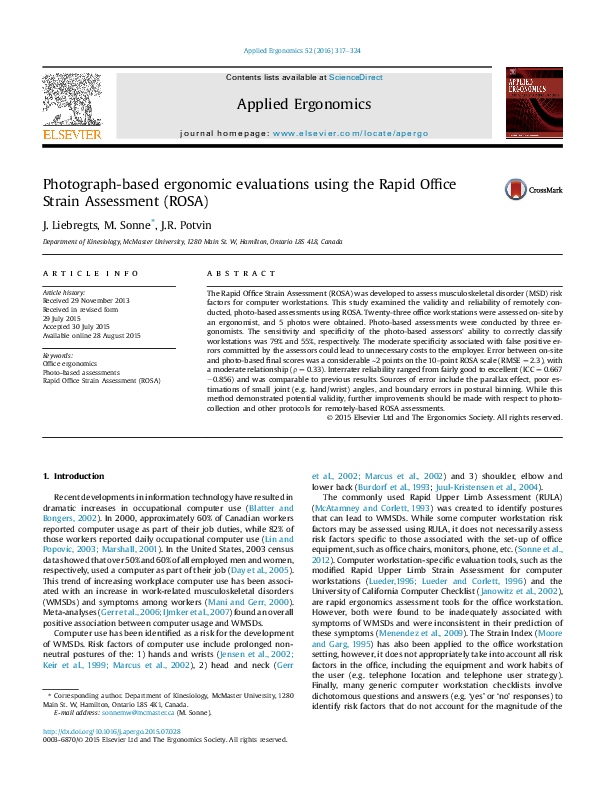 (PDF) Photograph-based ergonomic evaluations using the Rapid Office ...