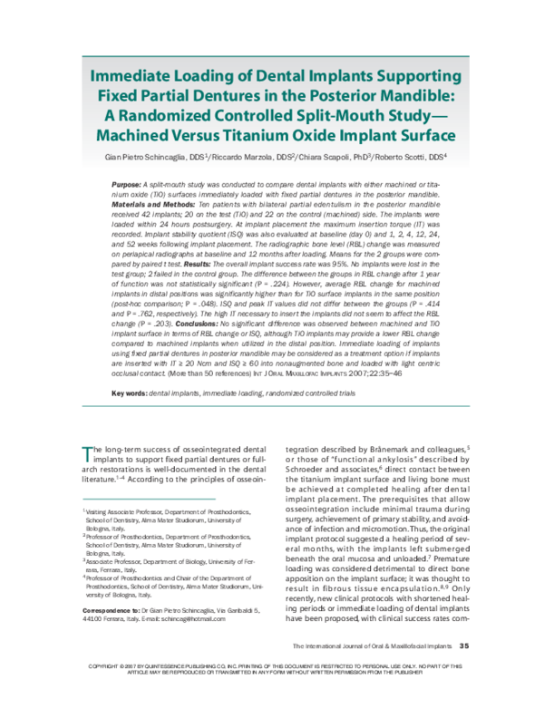 (PDF) Immediate loading of dental implants supporting fixed partial ...