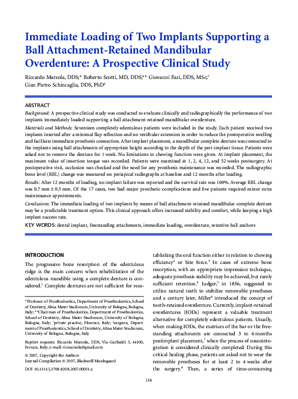 (PDF) Immediate Loading of Two Implants Supporting a Ball Attachment-Retained Mandibular ...