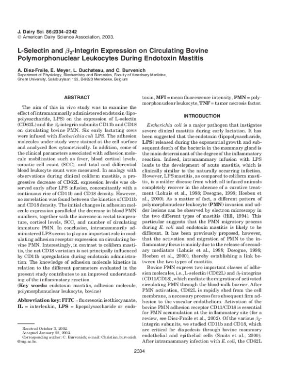 (PDF) L-Selectin and β2-Integrin Expression on Circulating Bovine ...