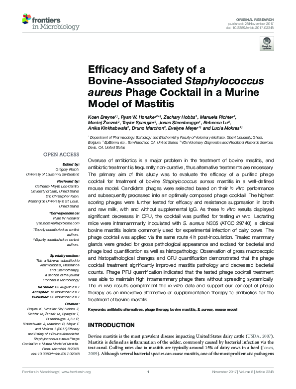 (PDF) Efficacy and Safety of a Bovine-Associated Staphylococcus aureus ...
