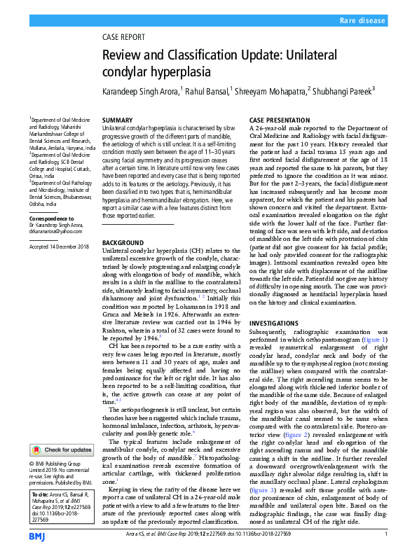 (PDF) Review and Classification Update: Unilateral condylar hyperplasia