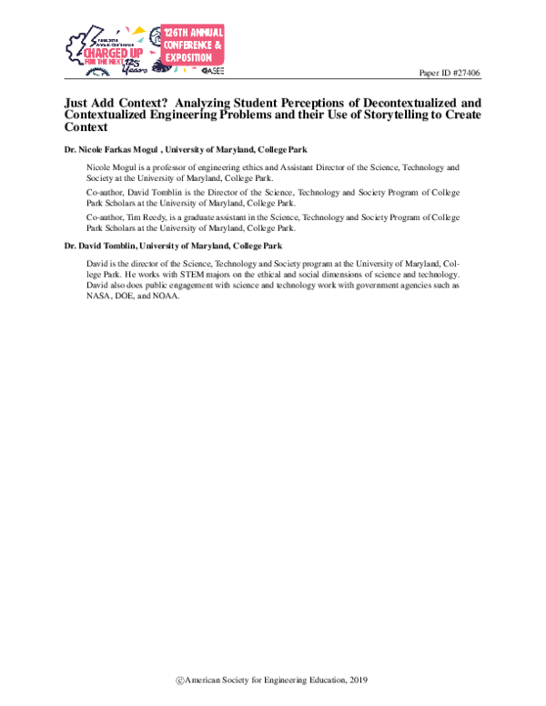 (PDF) Just Add Context? Analyzing Student Perceptions of Decontextualized and Contextualized ...