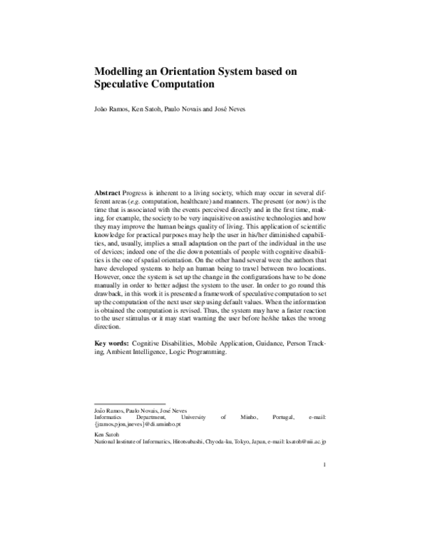 Pdf Modelling An Orientation System Based On Speculative Computation