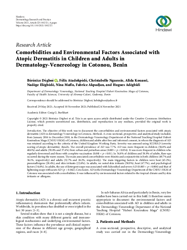 (PDF) Comorbidities and Environmental Factors Associated with Atopic ...