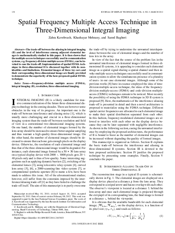 (PDF) Spatial Frequency Multiple Access Technique in Three-Dimensional Integral Imaging