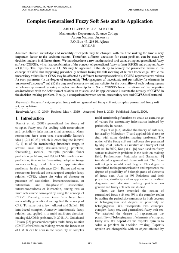 (PDF) Complex Generalised Fuzzy Soft Set and its Application | Abd Ulazeez Alkouri - Academia.edu