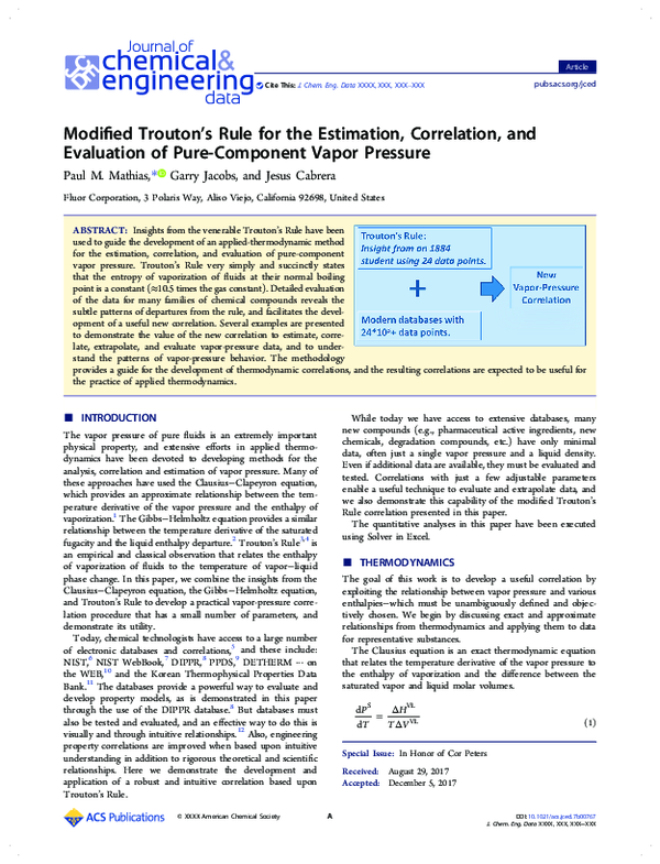 (PDF) Modified Trouton’s Rule for the Estimation, Correlation, and Evaluation of Pure-Component ...