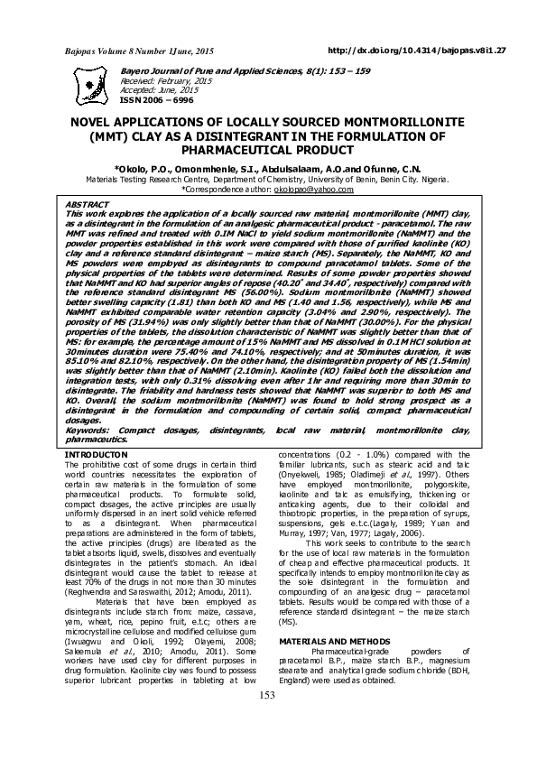 (PDF) Novel applications of locally sourced montmorillonite (MMT) clay ...