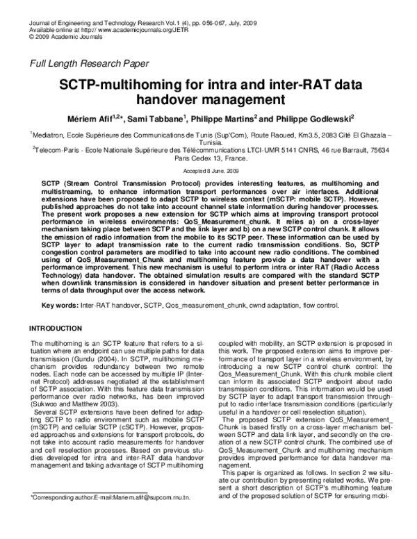 (PDF) SCTP-multihoming for intra and inter-RAT data handover management