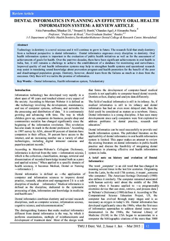 (PDF) Dental Informatics in Planning an Effective Oral Health ...