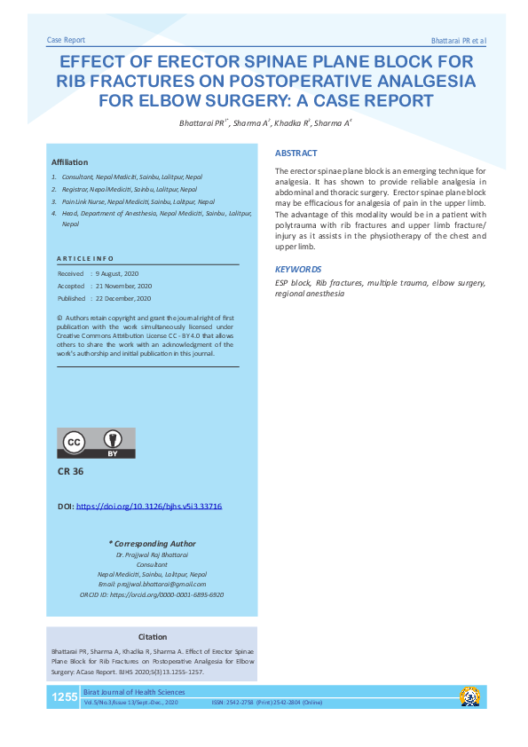 (PDF) Effect of erector spinae plane block for rib fractures on ...