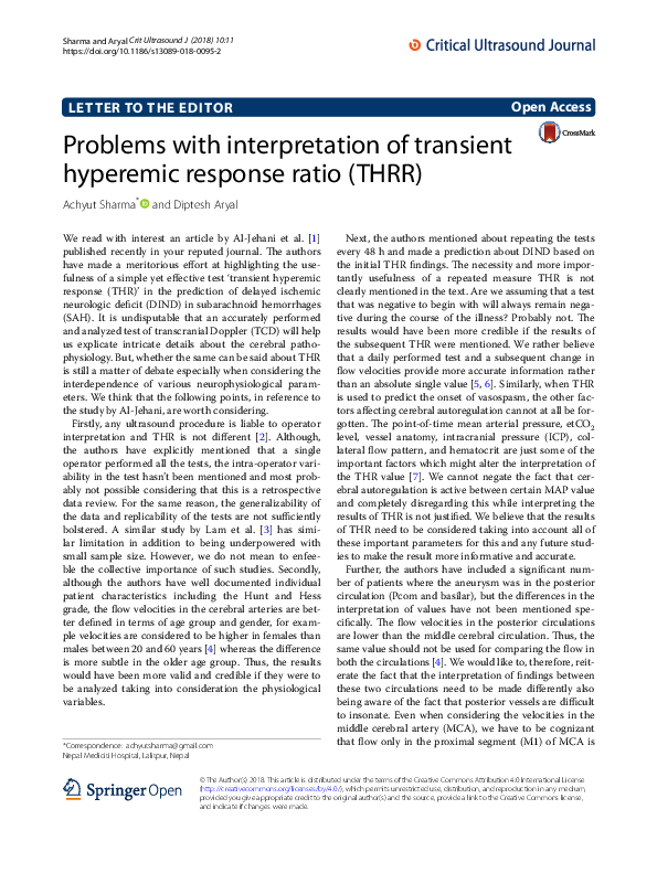 (PDF) Problems with interpretation of transient hyperemic response ...