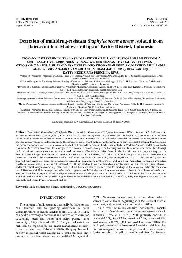 Pdf Detection Of Multidrug Resistant Staphylococcus Aureus Isolated From Dairies Milk In