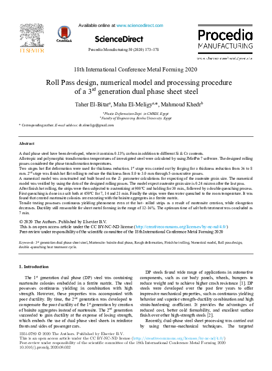 (PDF) Roll Pass design, numerical model and processing procedure of a 3rd generation dual phase ...