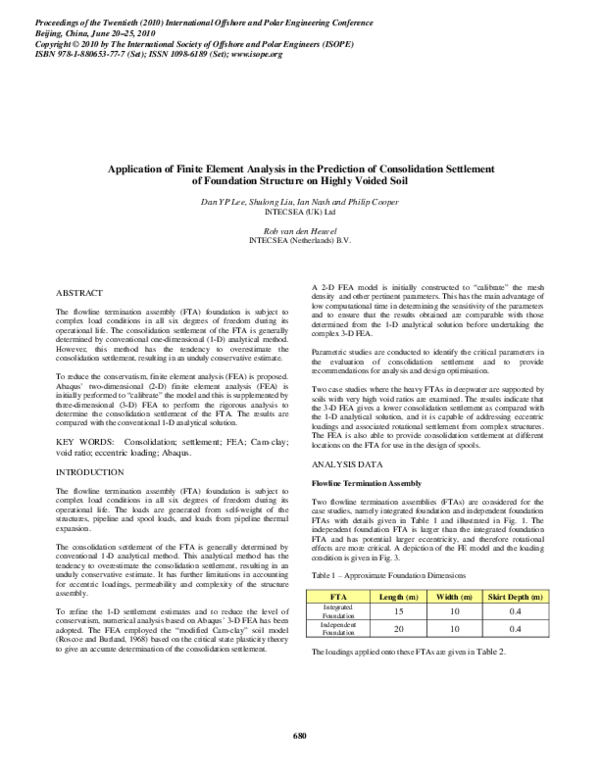 Pdf Application Of Finite Element Analysis In The Prediction Of Consolidation Settlement Of