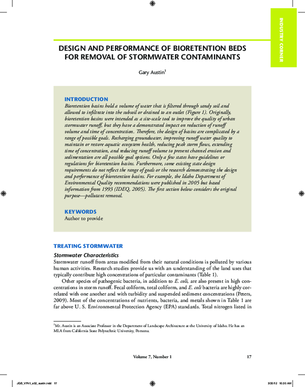 (PDF) Design and Performance of Bioretention Beds for Removal of ...