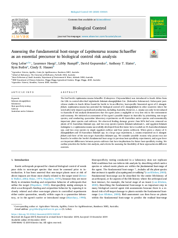 (PDF) Assessing the fundamental host-range of Leptinotarsa texana ...
