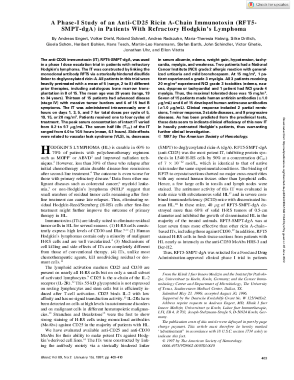 (PDF) A Phase-I Study of an Anti-CD25 Ricin A-Chain Immunotoxin (RFT5 ...