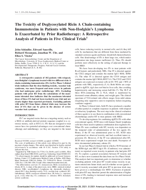(PDF) The toxicity of deglycosylated ricin A chain-containing ...