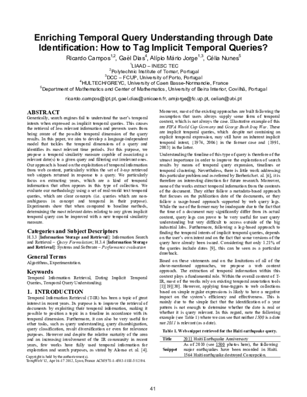 (PDF) Enriching temporal query understanding through date identification