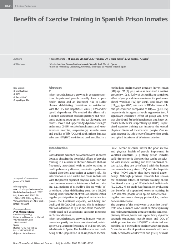 (PDF) Benefits of Exercise Training in Spanish Prison Inmates