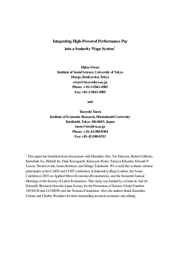 (PDF) Integrating High-Powered Performance Pay into a Seniority Wage System