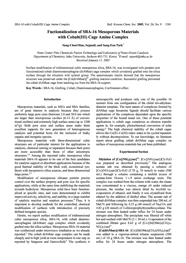 (PDF) Fuctionalization of SBA-16 Mesoporous Materials with Cobalt(III ...