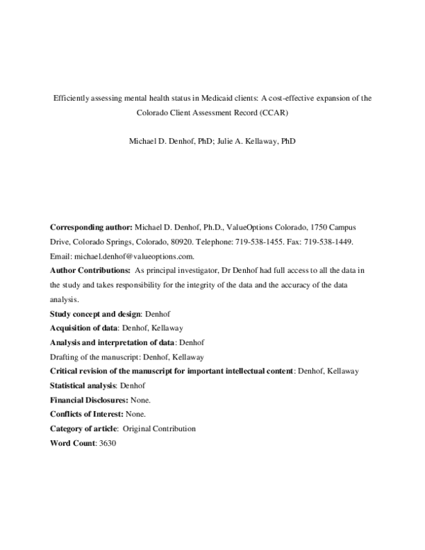(PDF) Efficiently assessing mental health status in Medicaid clients: A ...