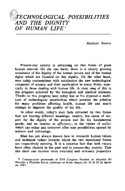 (PDF) Technological Possibilities and the Dignity of Human Life