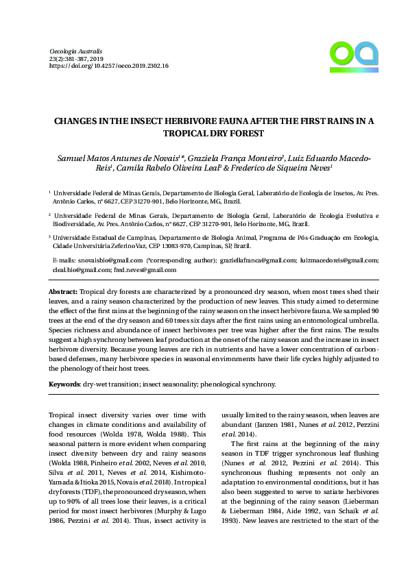 (PDF) Changes in the Insect Herbivore Fauna After the First Rains in a ...