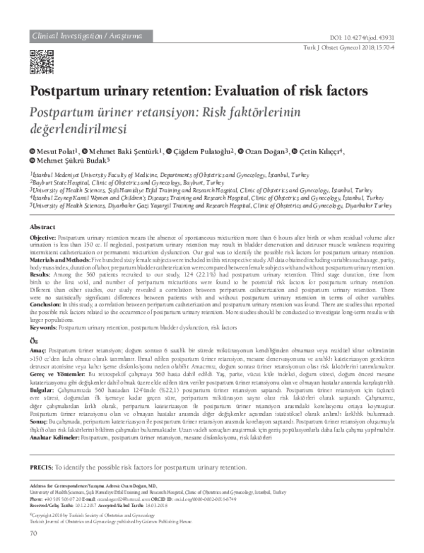 (PDF) Postpartum urinary retention: Evaluation of risk factors