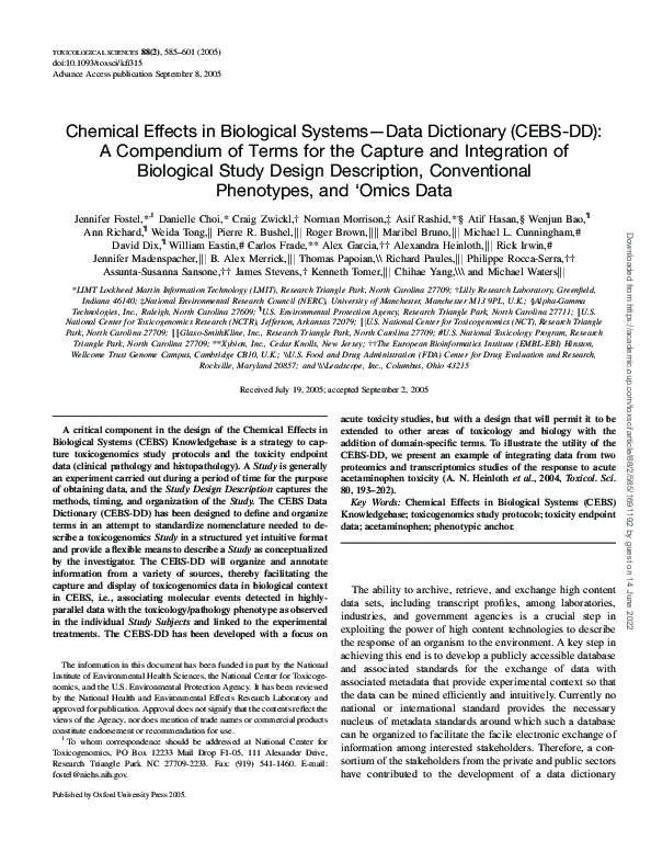 (PDF) Chemical Effects in Biological Systems—Data Dictionary (CEBS-DD ...