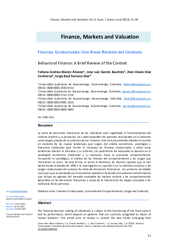 (PDF) Behavioral Finance: A Brief Review of the Context