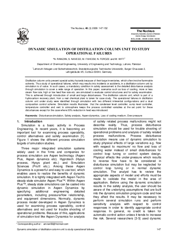 (PDF) Dynamic Simulation of Distillation Column Unit to Study ...