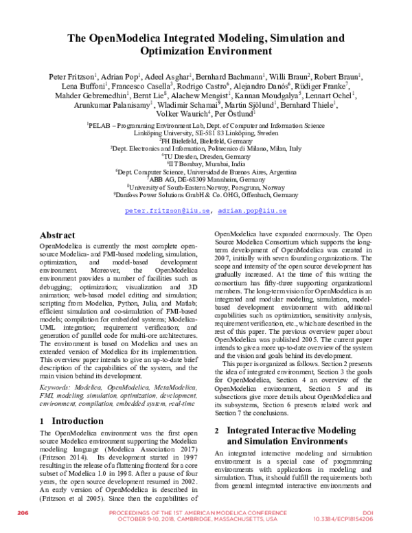 Pdf The Openmodelica Integrated Modeling Simulation And Optimization Environment