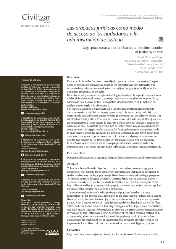 (PDF) prácticas Jurídicas como acceso de los ciudadanos a la administración de justicia