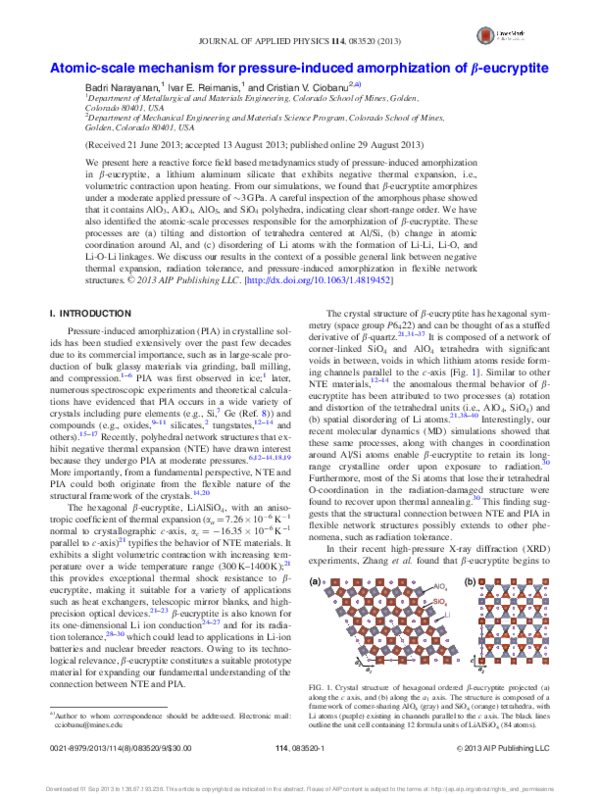 (PDF) Atomic-scale mechanism for pressure-induced amorphization of β-eucryptite