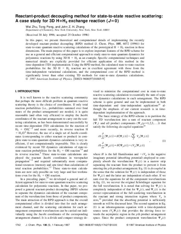 (PDF) Reactant-product decoupling method for state-to-state reactive scattering: A case study ...